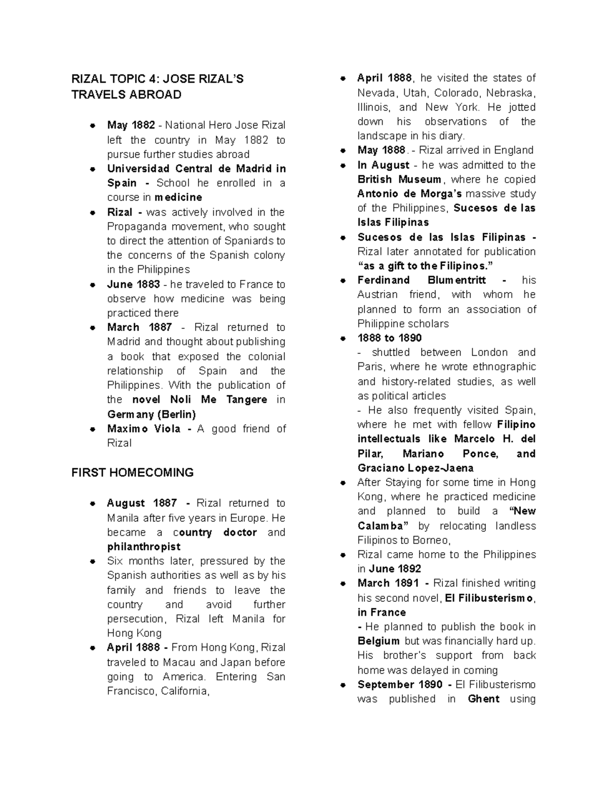 RIZZ 1ST HC Reviewer - RIZAL TOPIC 4: JOSE RIZAL’S TRAVELS ABROAD May ...