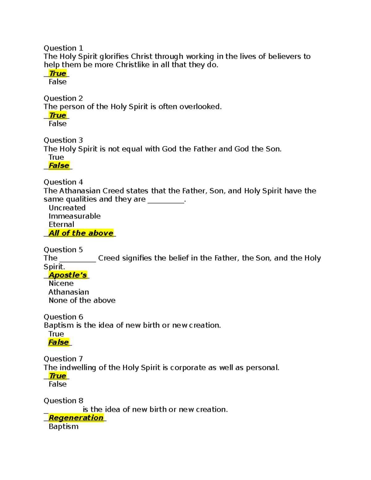 Quiz Introduction to the Study of the Holy Spirit Week 4 - Question 1 ...