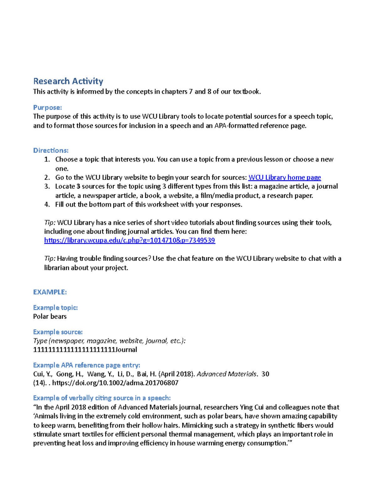 Research Activity - Research Activity This activity is informed by the ...