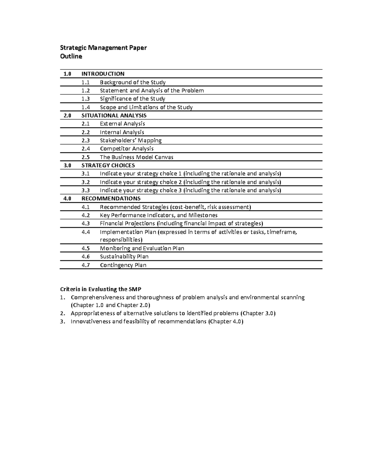 Faith Strategic Management Paper Outline - Strategic Management Paper ...