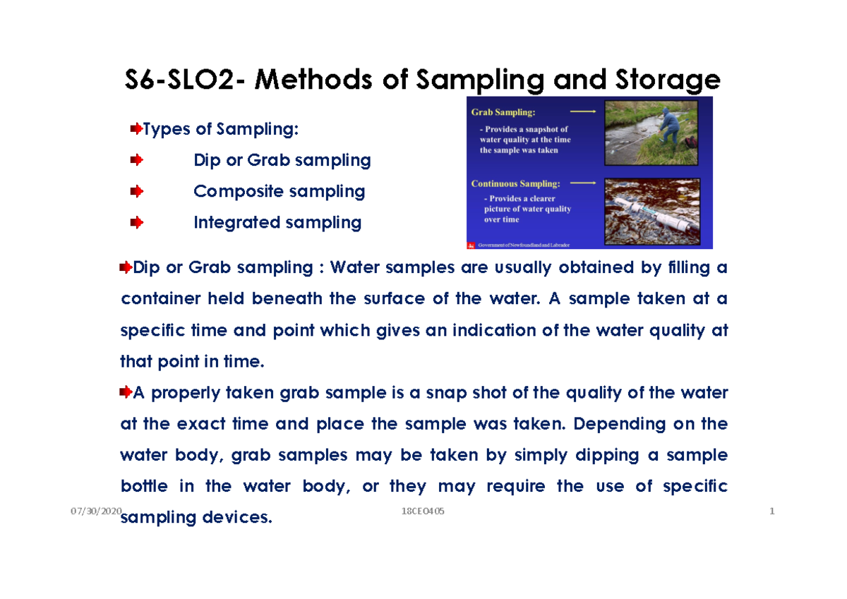 Water sampling - Dip or Grab sampling : Water samples are usually ...