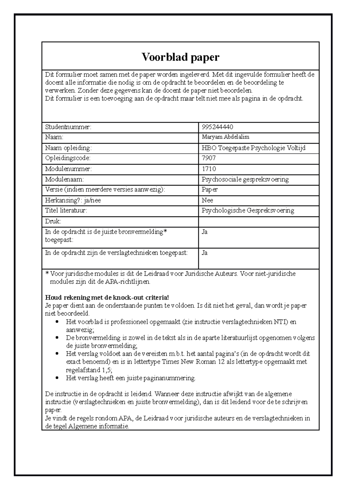 Psychologische gespreksvoering - Voorblad paper Dit formulier moet ...