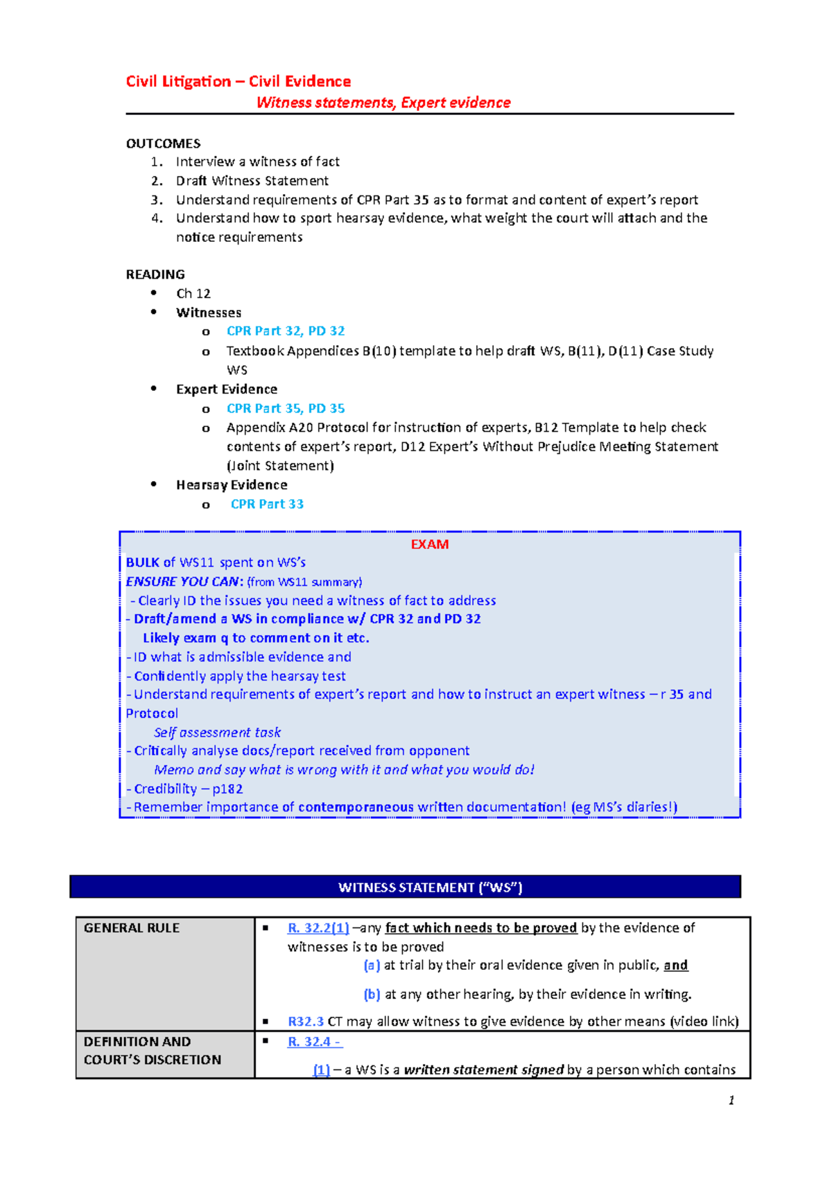 Civil LIT - Evidence - Civil Litigation – Civil Evidence Witness ...