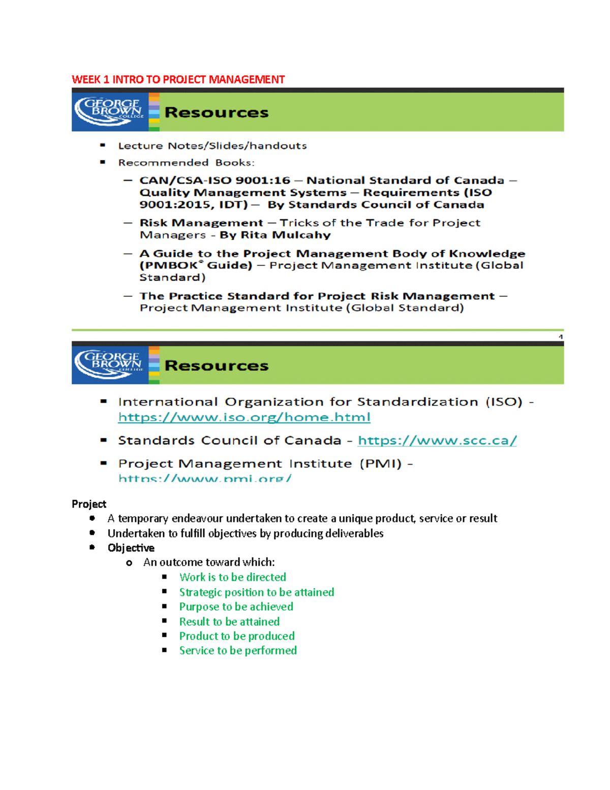 WEEK 1 Intro TO Project Management - WEEK 1 INTRO TO PROJECT MANAGEMENT ...