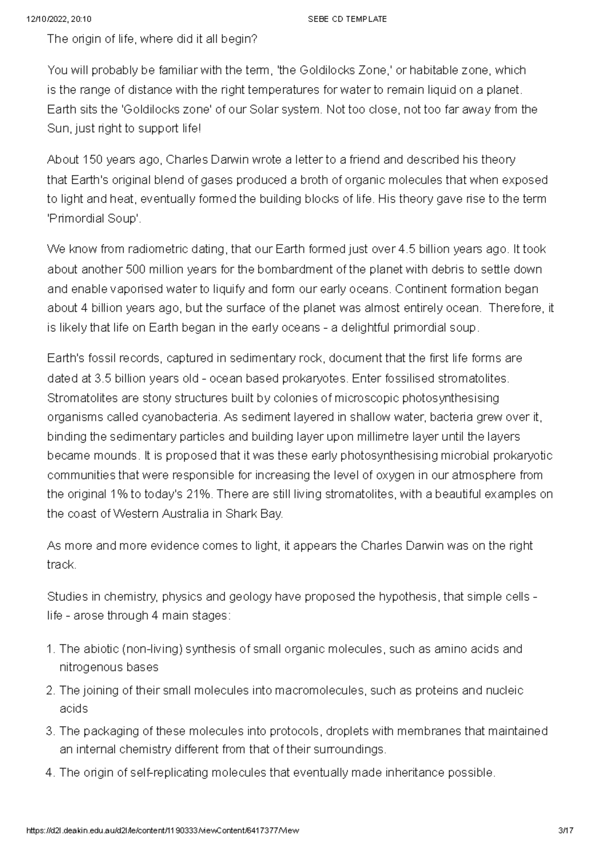 Week 7C Plant Diversity - The origin of life, where did it all begin ...