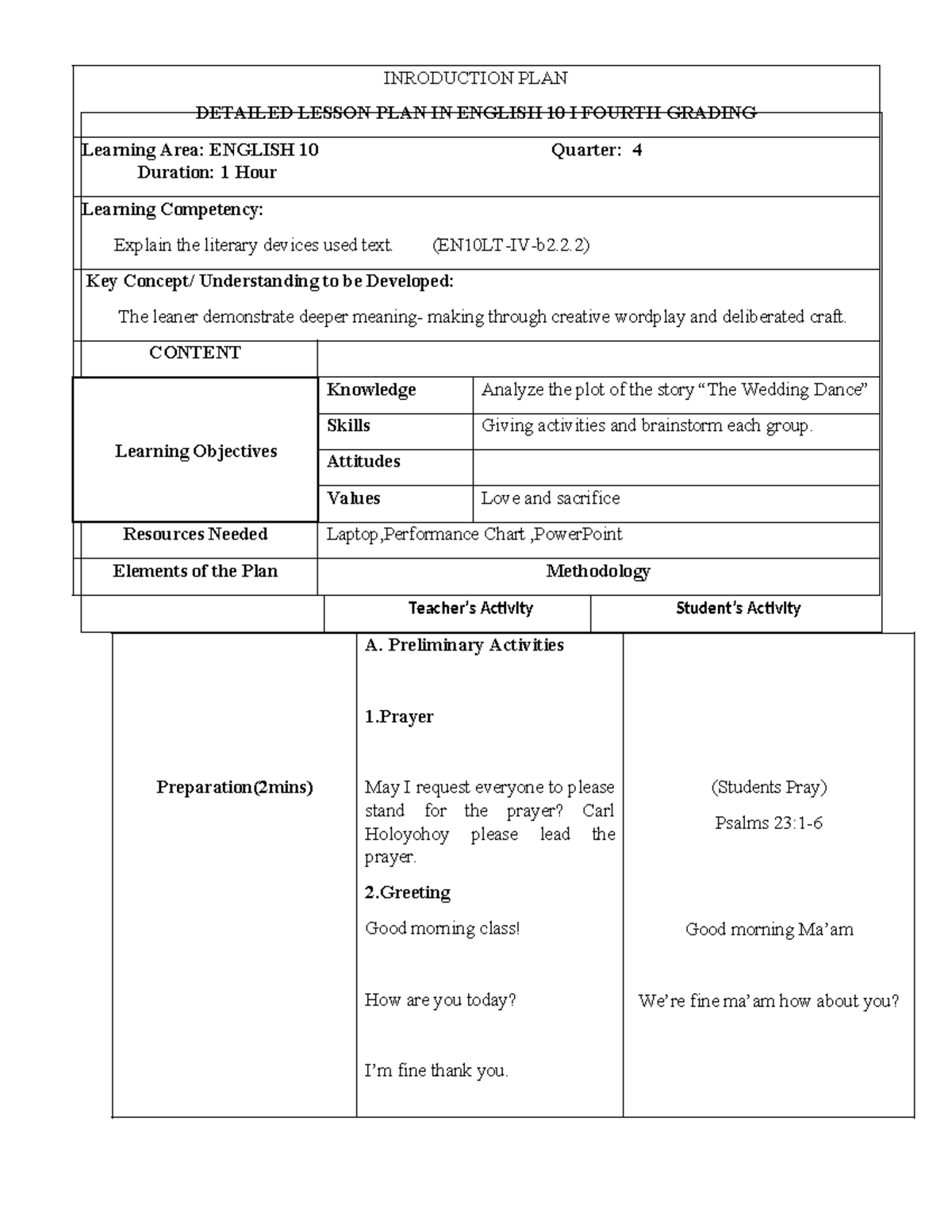 New-lesson-Plan - For intern ship demo - Teacher’s Activity Student’s ...