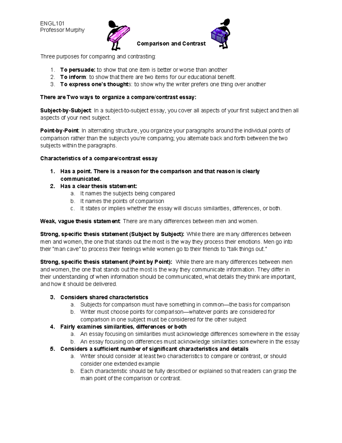 Compare Contrast Handout - ENGL Professor Murphy Comparison and ...