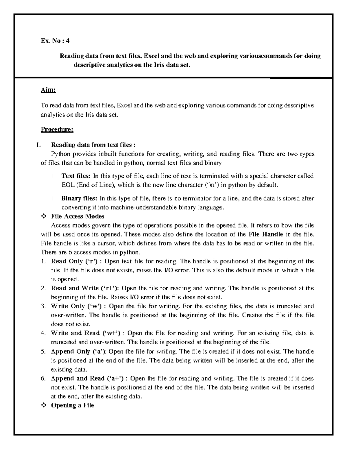 Exno 4 Reading Data From Text Files Excel And The Web And