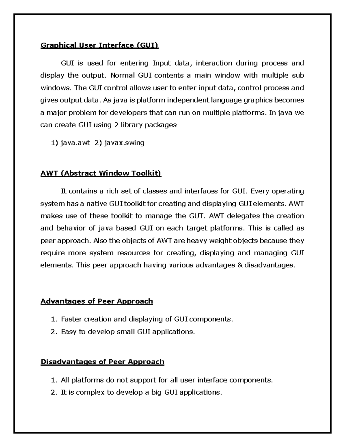 Awt Swing Pdf - MCQ - Graphical User Interface (GUI) GUI is used for ...
