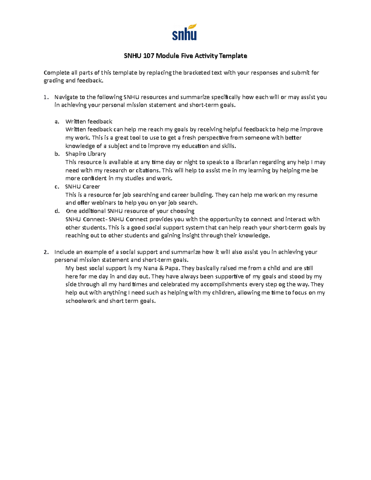 SNHU 107 Module Five Activity Template - SNHU 107 Module Five Activity ...
