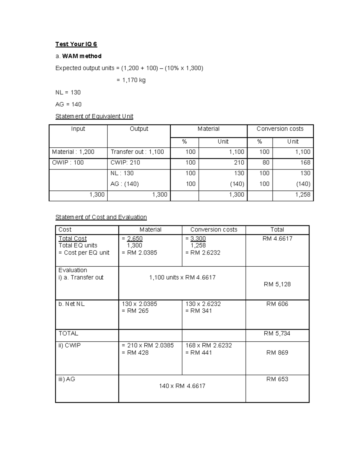 Tutorial 7 - Test Your IQ 6 a. WAM method Expected output units ...