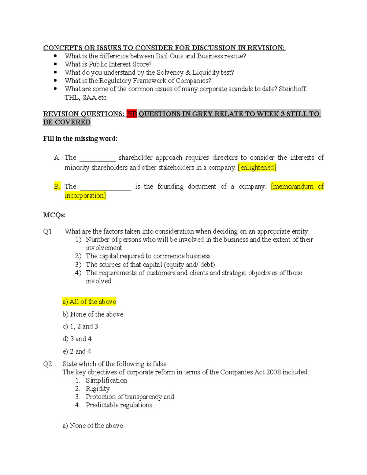 Answers TO Revision Questions WEEK 1-3 - CONCEPTS OR ISSUES TO CONSIDER ...