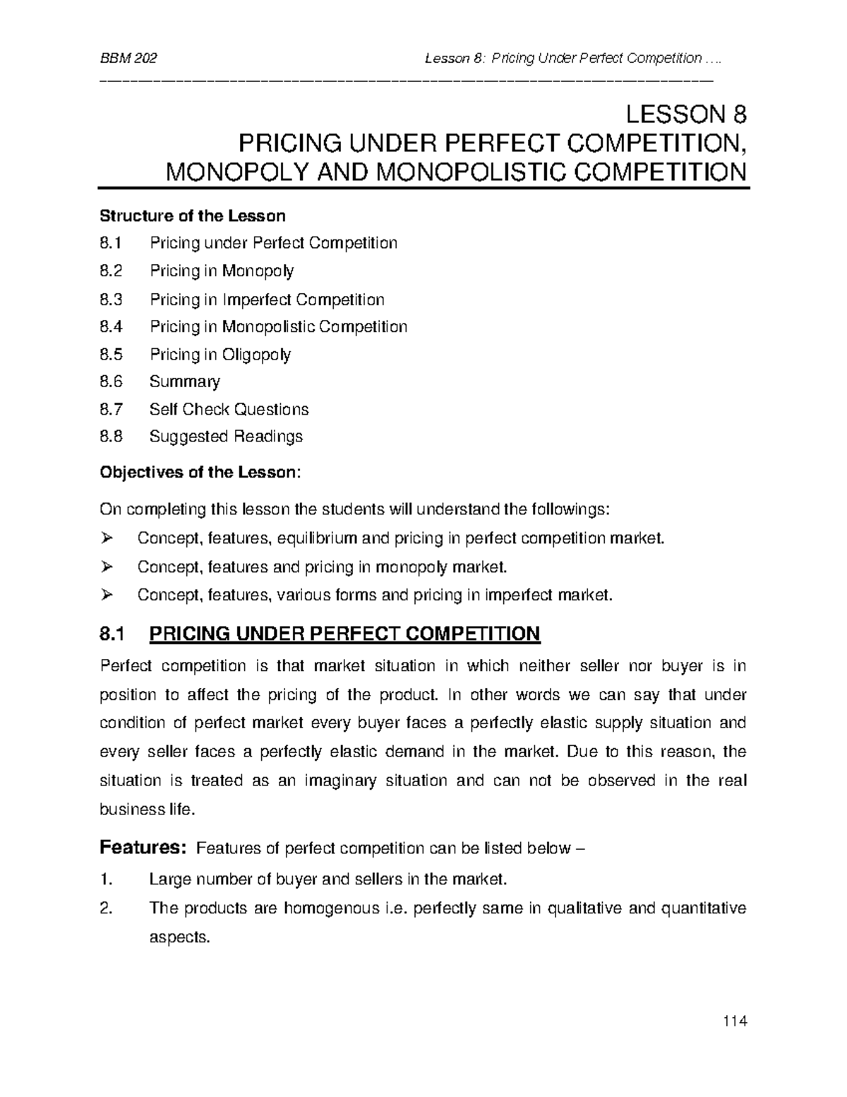 L 8 - LESSON 8 PRICING UNDER PERFECT COMPETITION, MONOPOLY AND ...