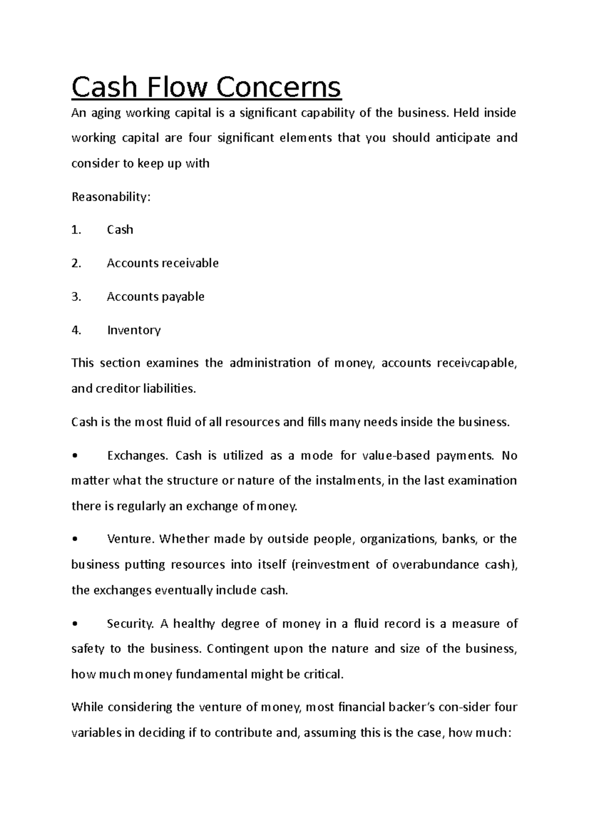 Cash Flow Concerns - Cash is the fate of basic concern when there is ...