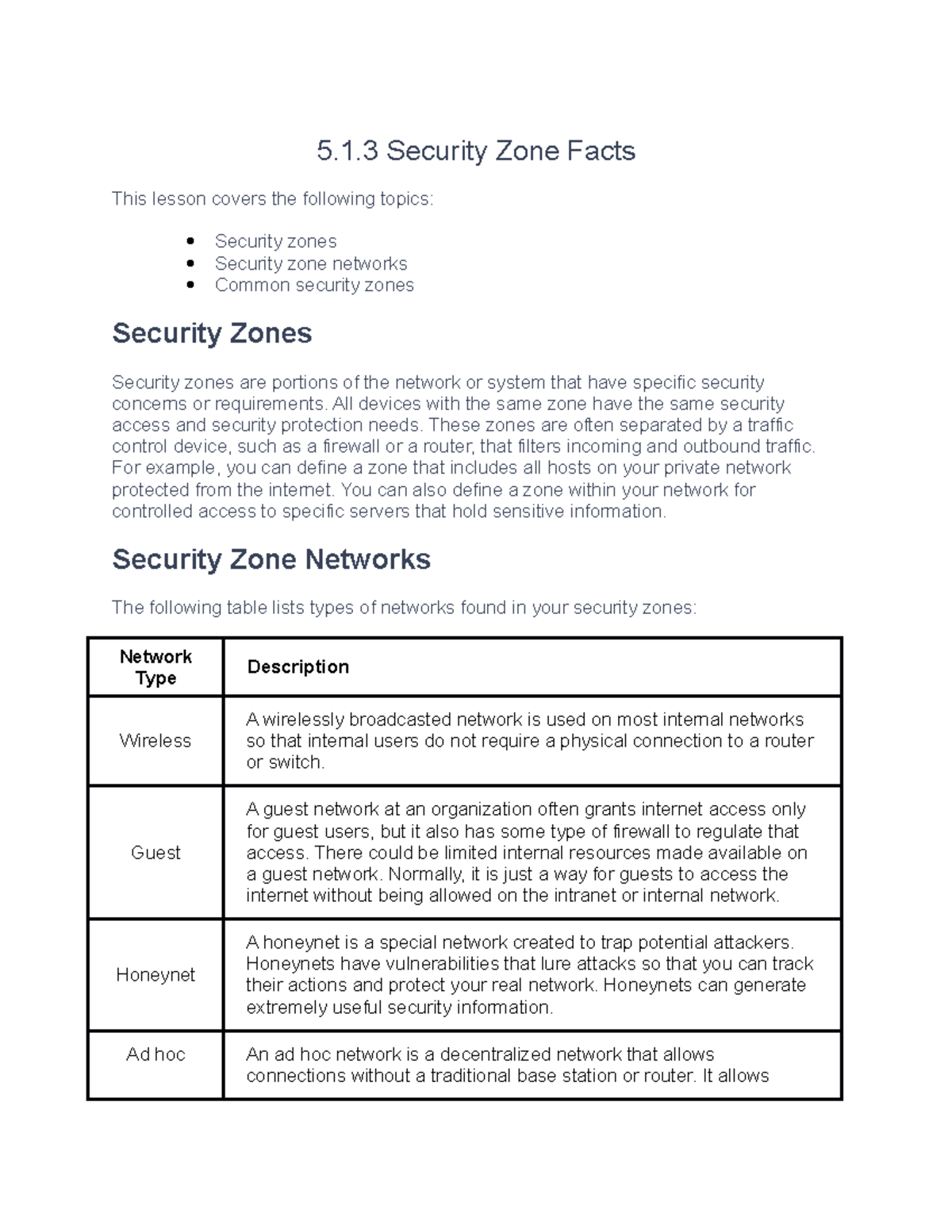 Chapter 5 Notes IT 253 - 5.1 Security Zone Facts This lesson covers the ...