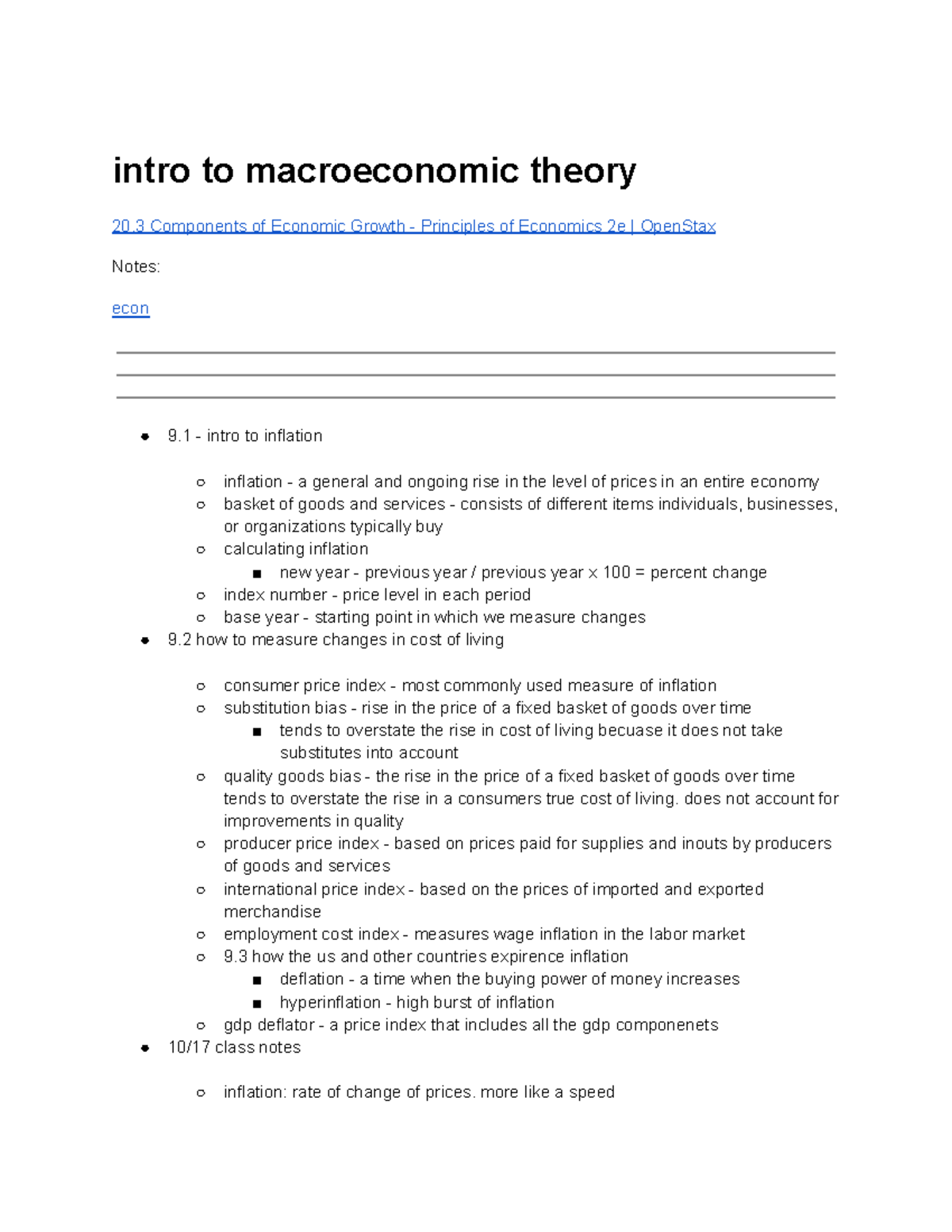 Macro - all notes - intro to macroeconomic theory 20 Components of ...