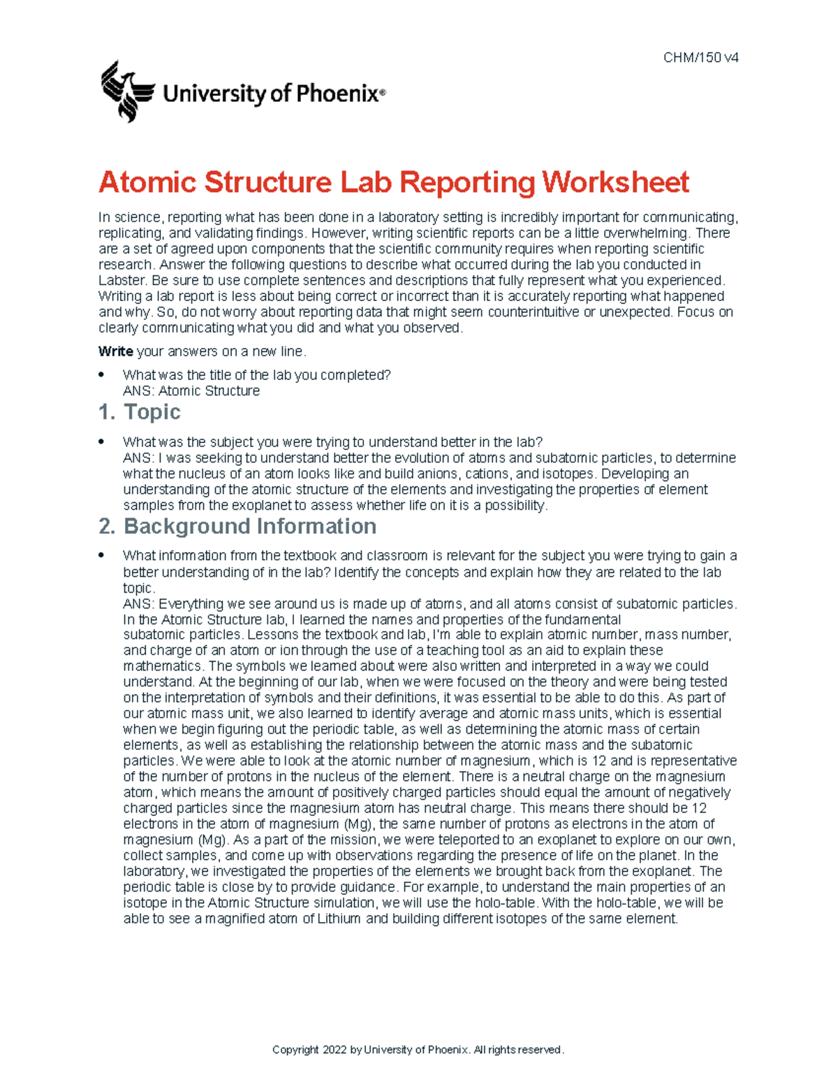 Chm150 v4 wk2 atomic structure lab report observational - CHM/150 v ...