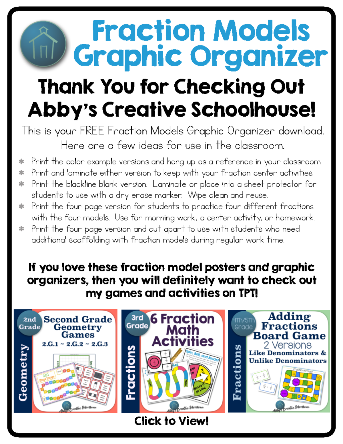 Fraction Models Graphic Organizer FREE-1 - Fraction Models Graphic ...