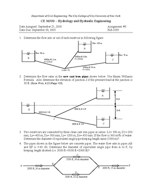 CE365 Hydro, HW 2 Solution - Problem 1: Two reservoirs are connected by ...