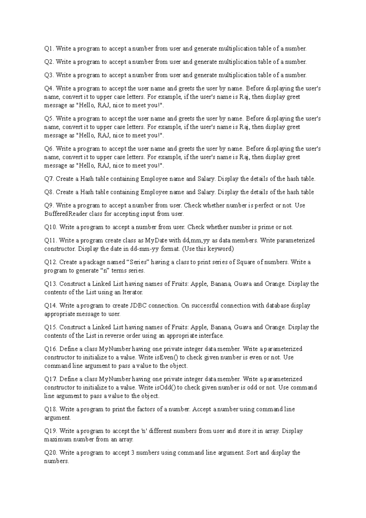 Java 10marks Que Imp Questions For Java Theory Q1 Write A Program To Accept A Number From