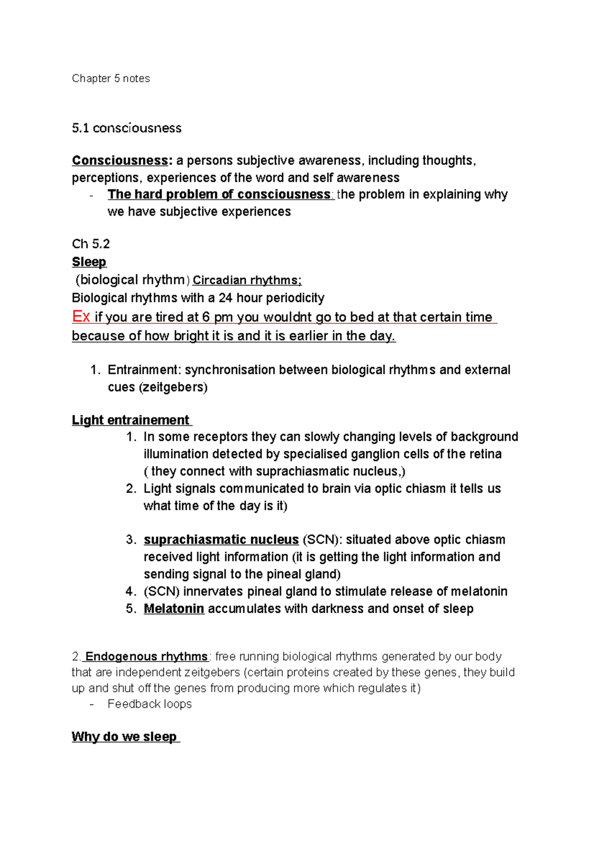Untitled document - notes - Chapter 5 notes 5 consciousness ...