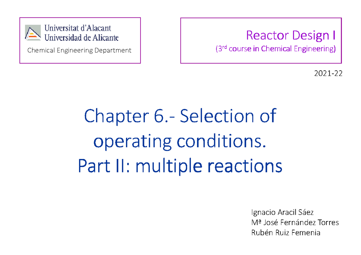 RDI Theory Chapter 6 part II multiple reactions 2021-22 - Chapter 6 6 6 ...