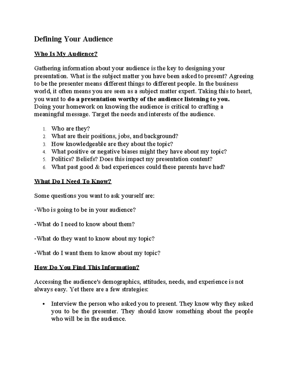 Public Speaking Guide - Defining Your Audience Who Is My Audience ...