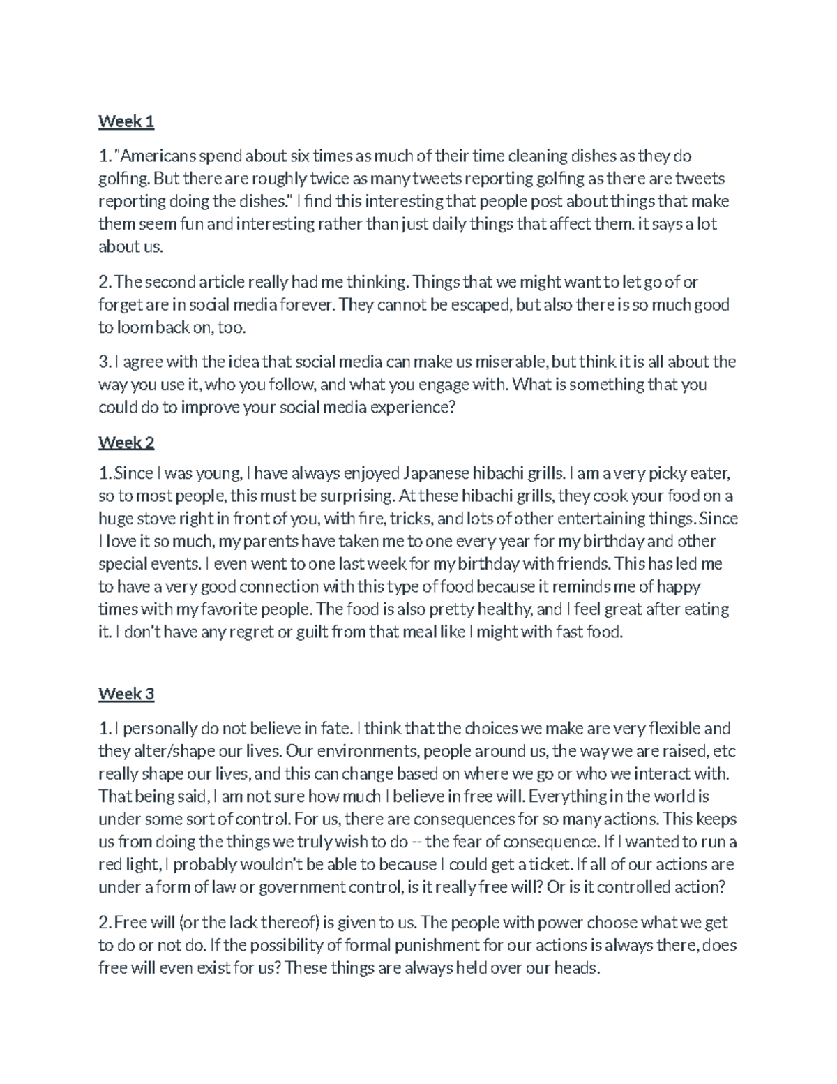 UHON Reflections - Honors Course - Dr. McMahon - Week 1 "Americans ...