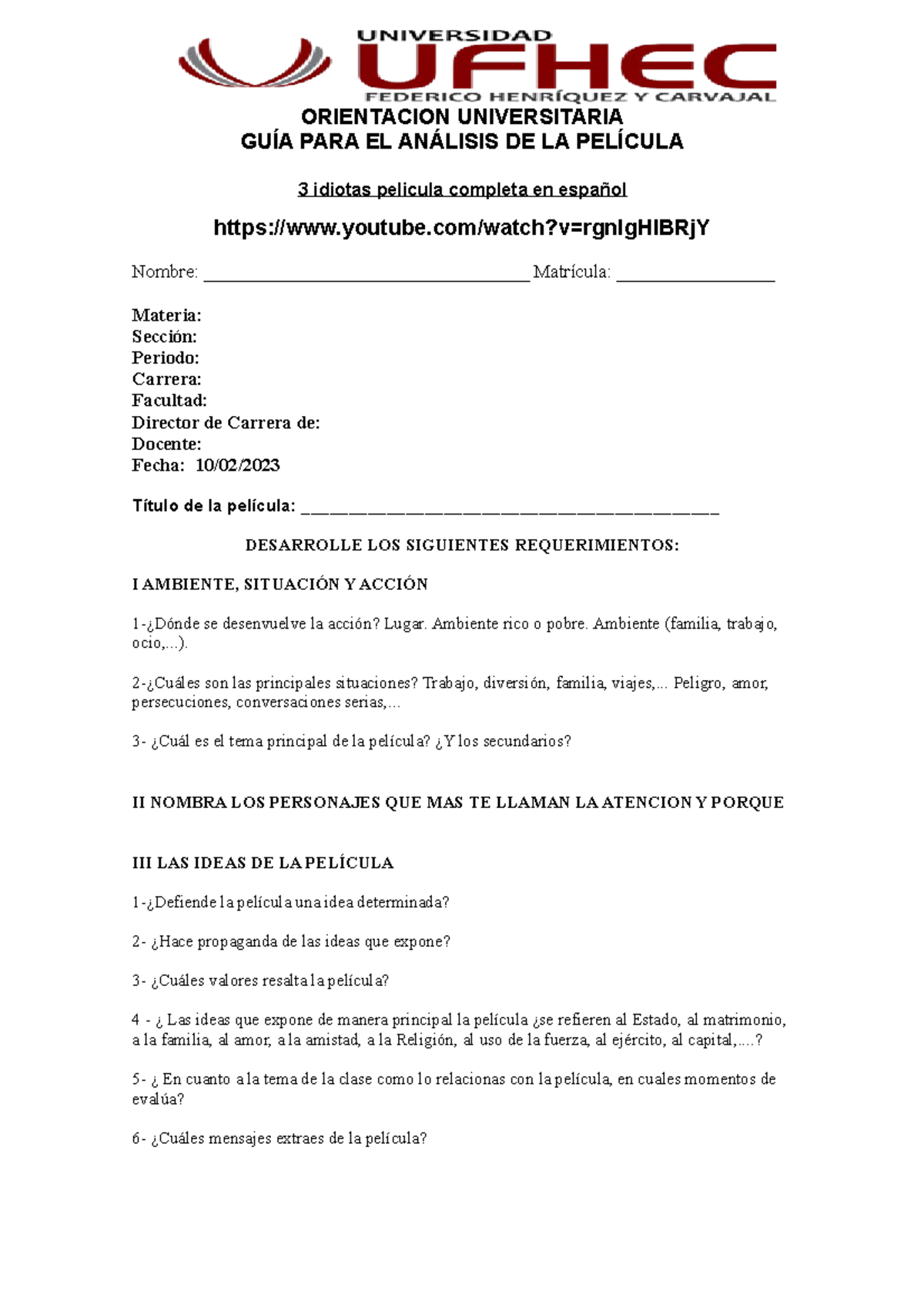 GUIA DE Analisis DE LA Pelicula - ORIENTACION UNIVERSITARIA GUÍA PARA ...