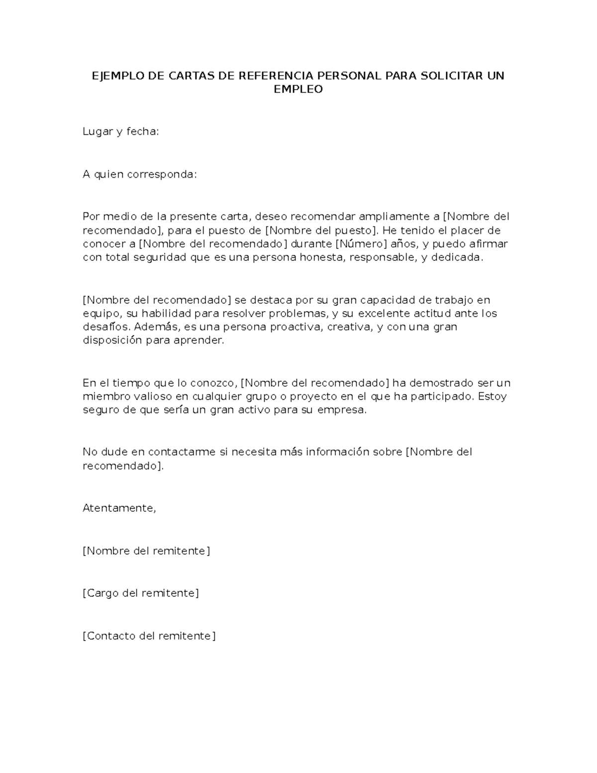 Formato DE Cartas DE Referencia Personal - EJEMPLO DE CARTAS DE ...