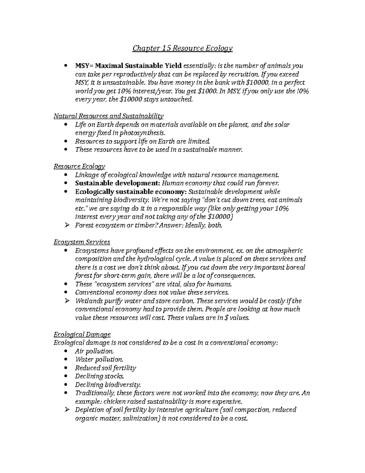 Chapter 15 Resource Ecology - Chapter 15 Resource Ecology MSY= Maximal ...