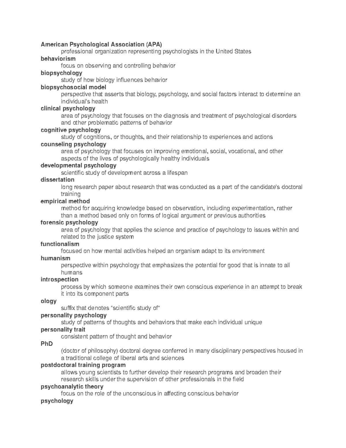 Key terms chapter 1 PSYC 1504 - American Psychological Association (APA ...