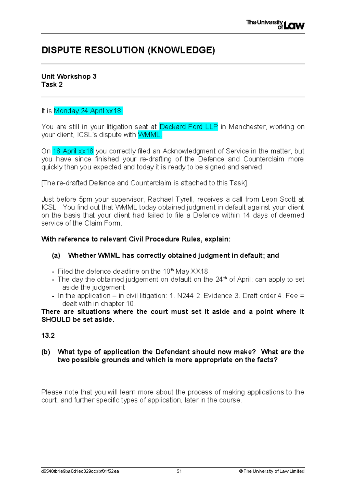 Dispute Resolution - W3 - Task 2 - DISPUTE RESOLUTION (KNOWLEDGE) Unit ...