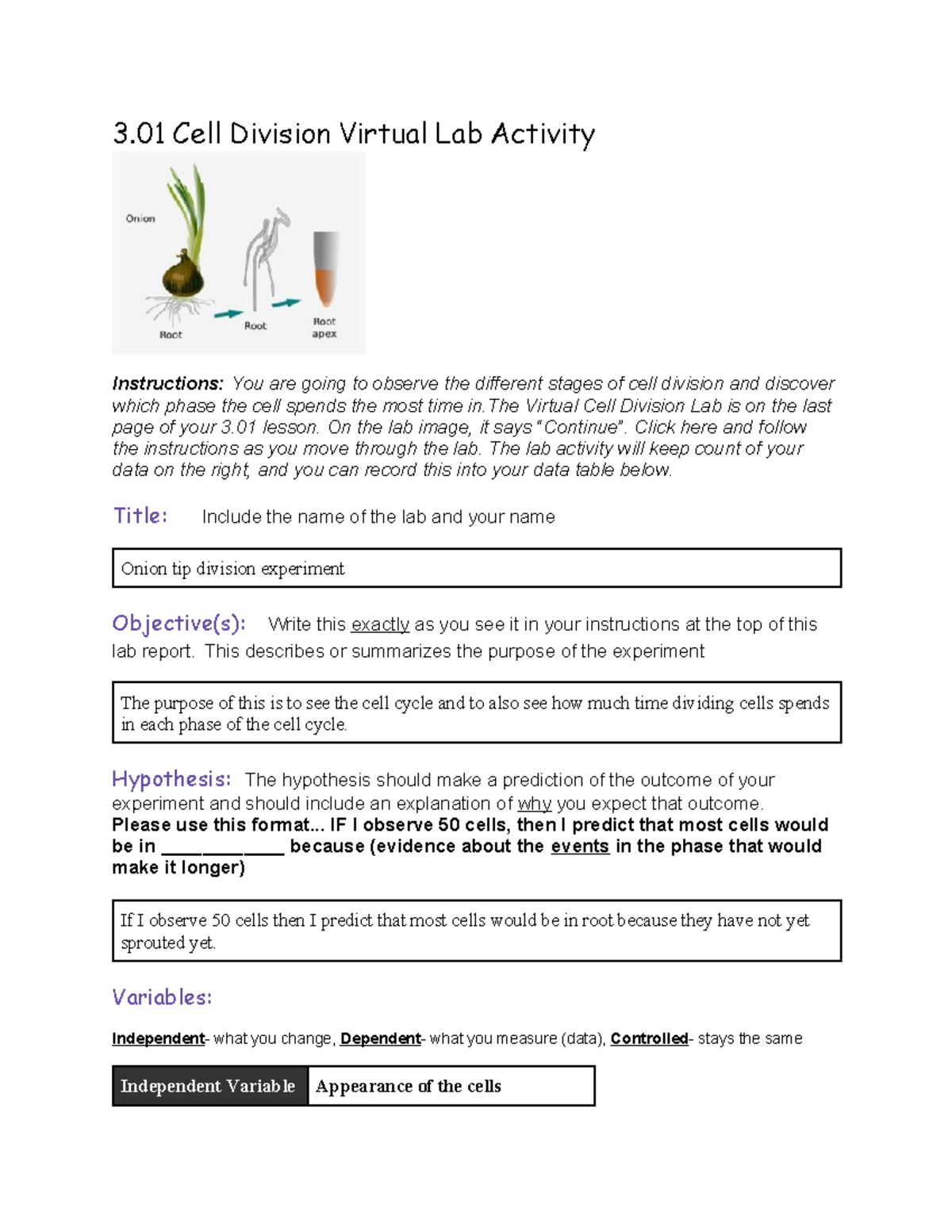 3.01 virtual cell division lab - 3 Cell Division Virtual Lab Activity ...