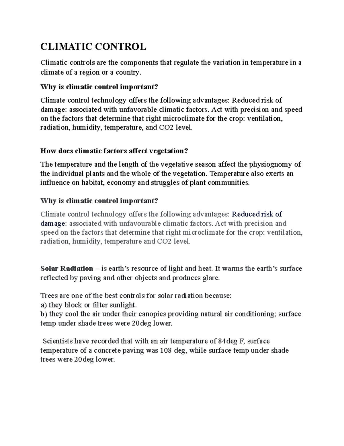 Climatic- Control - CLIMATIC CONTROL Climatic controls are the ...