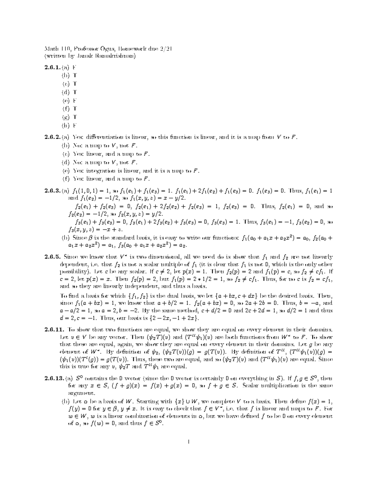 110HW6 - Arthur Ogus, Spring 2007 - Math 110, Professor Ogus, Homework ...