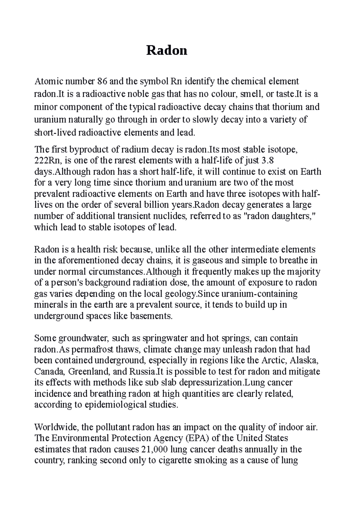 Radon - Ifah - Radon Atomic number 86 and the symbol Rn identify the ...