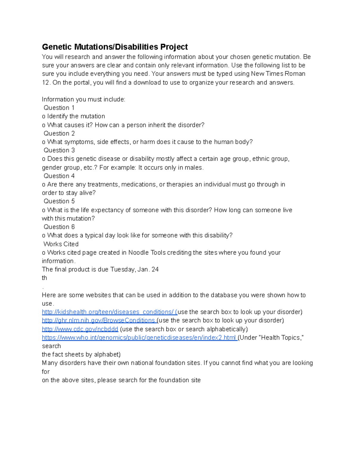 Genetic Disorders Project - Genetic Mutations/Disabilities Project You ...