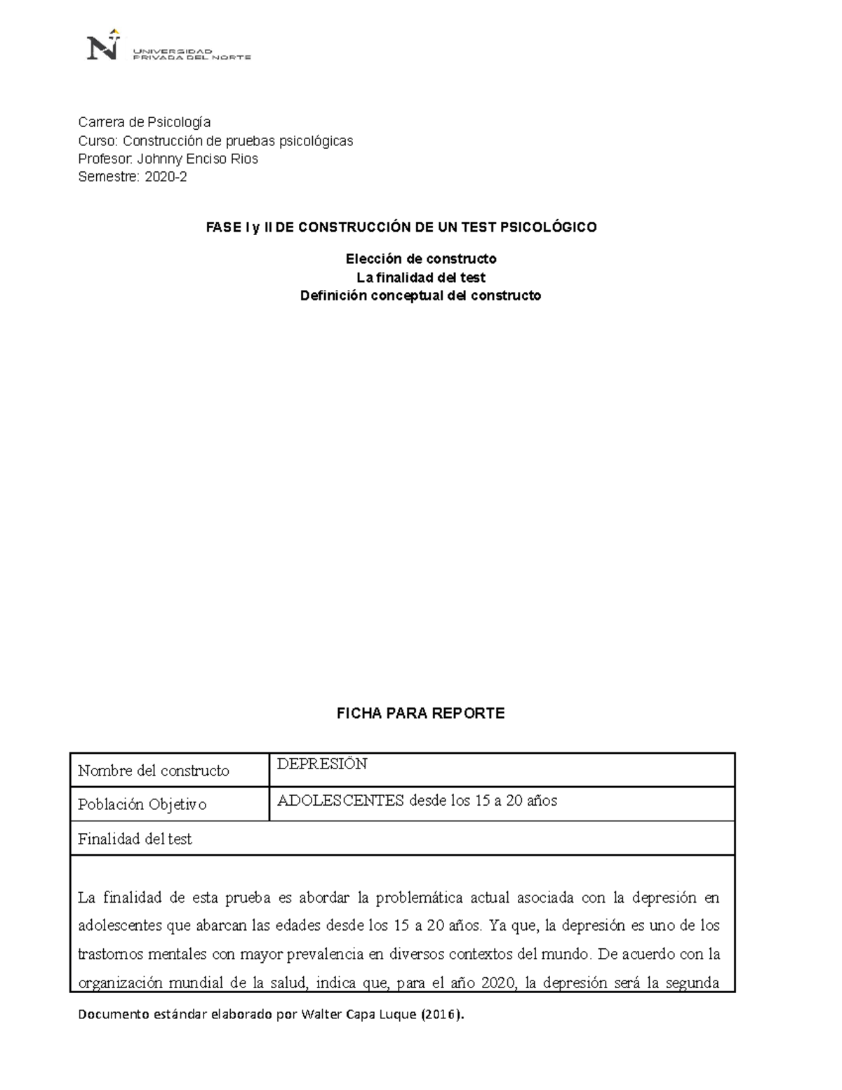 Grupo 2 fase I-III - contrucción de pruebas psicológicas - Carrera de Psicología Curso ...