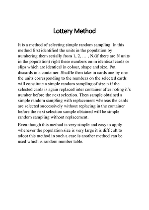 Lottery method for selecting simple random sampling - Lottery Method It ...