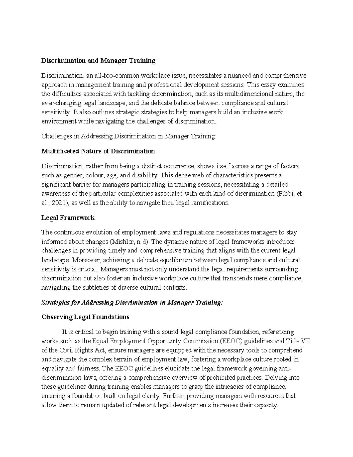 Dis For Addressing Discrimination 5 - Discrimination and Manager ...