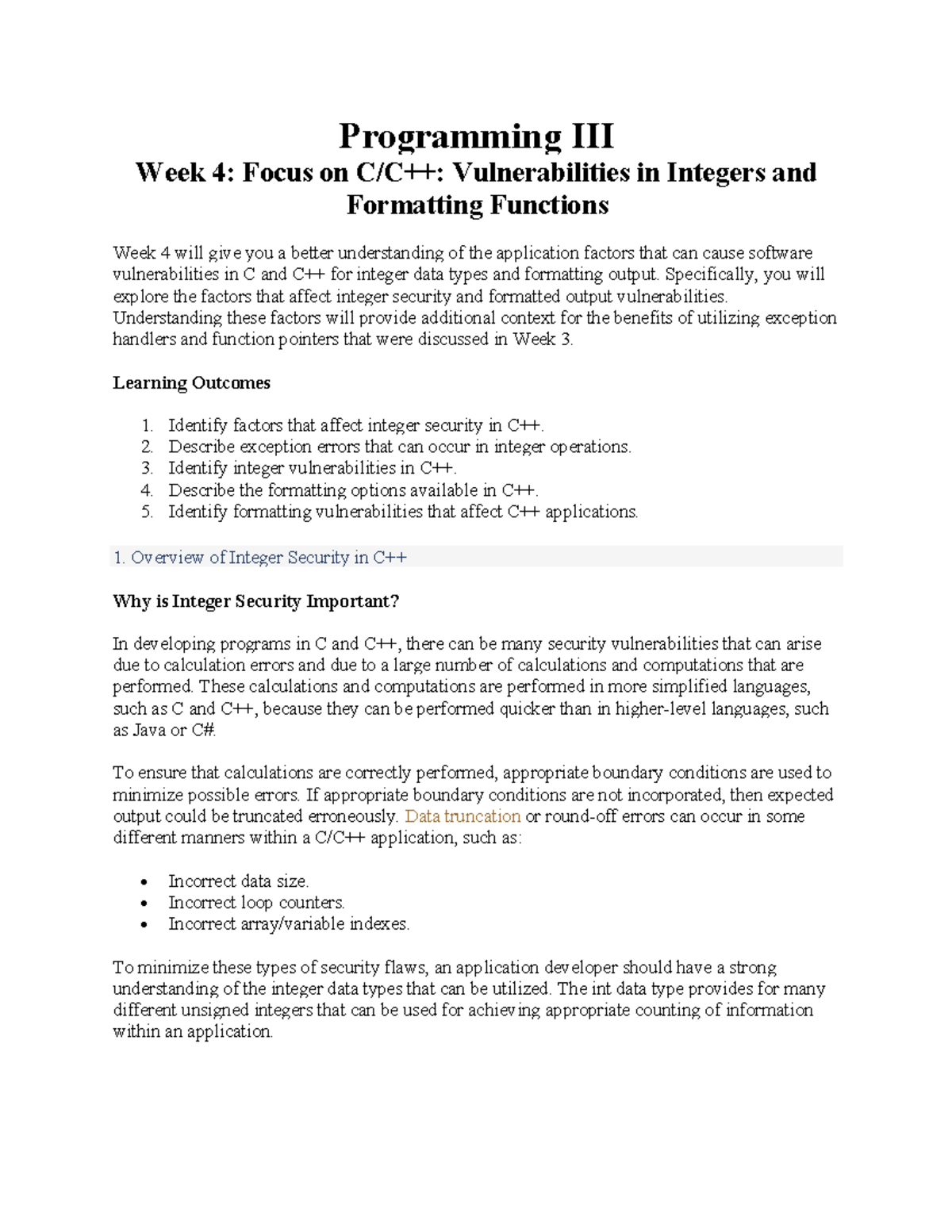 Programming III-Week4 Notes - Programming III Week 4: Focus on C/C++ ...