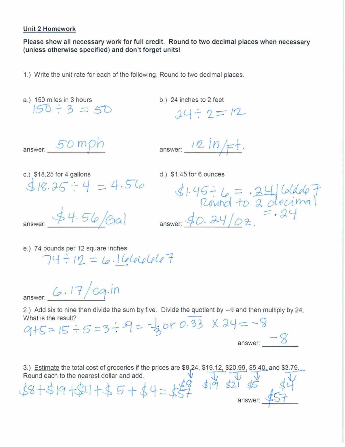 College Mathematics Week 2 - Homework - Unit 2 Homework Please show all ...