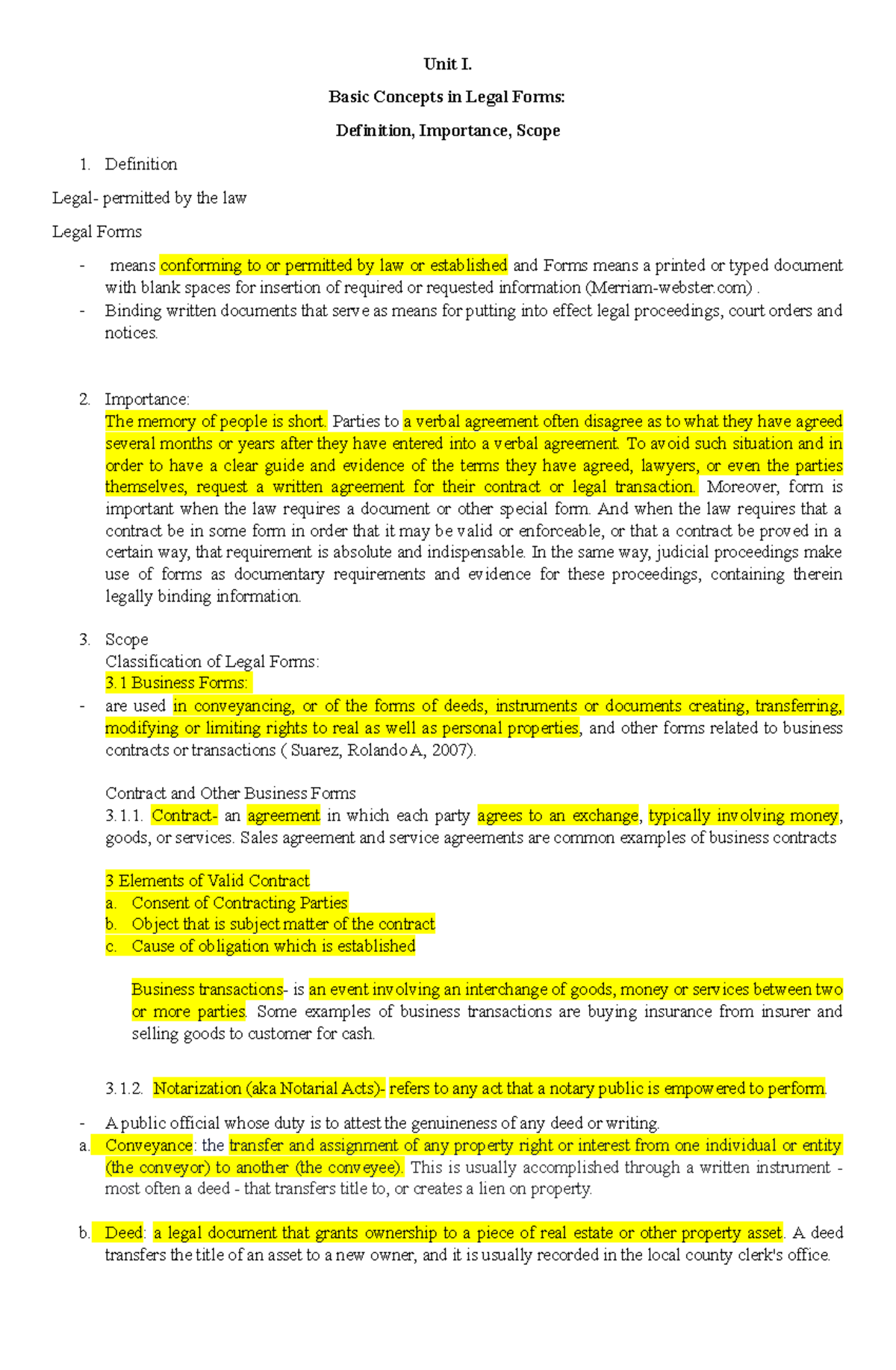 Readings - Unit I. Basic Concepts in Legal Forms: Definition ...