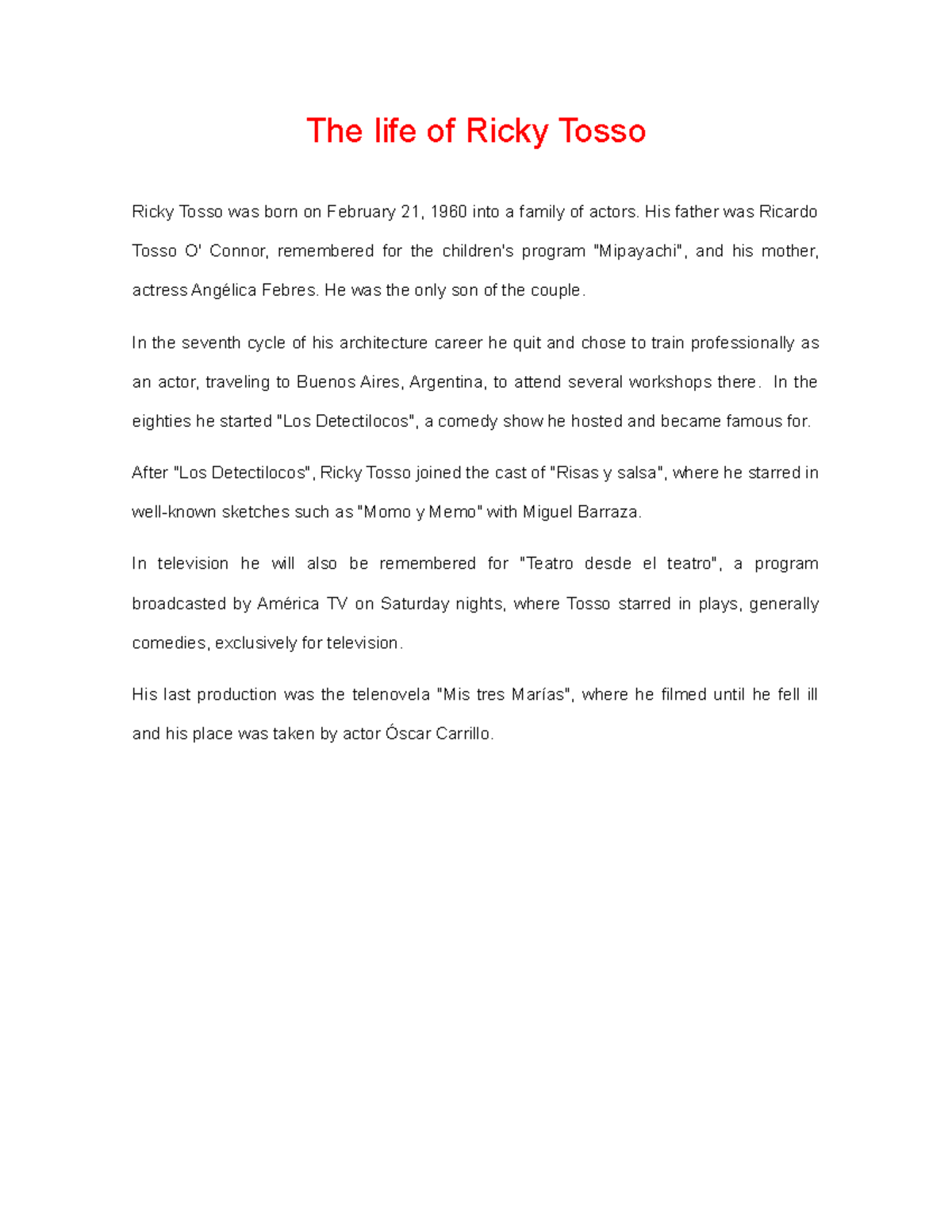 The life of Ricky Tosso - sem 6 - The life of Ricky Tosso Ricky Tosso ...