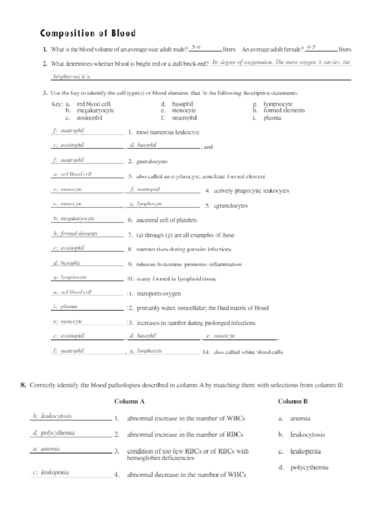 Comp-bloodw - goodluck - Composition of Blood 1. What is the blood ...