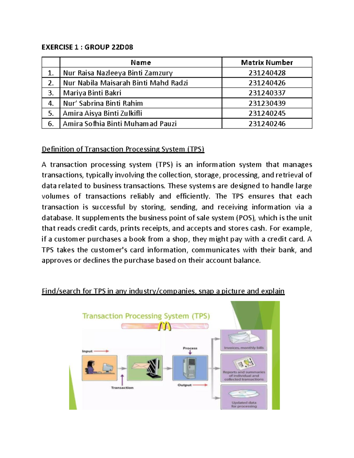 22D08 - management - EXERCISE 1 : GROUP 22D Name Matrix Number Nur ...