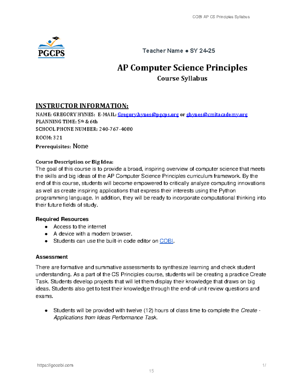AP Syllabus AP CSP & Web Design & Business Comm update - COBI AP CS ...
