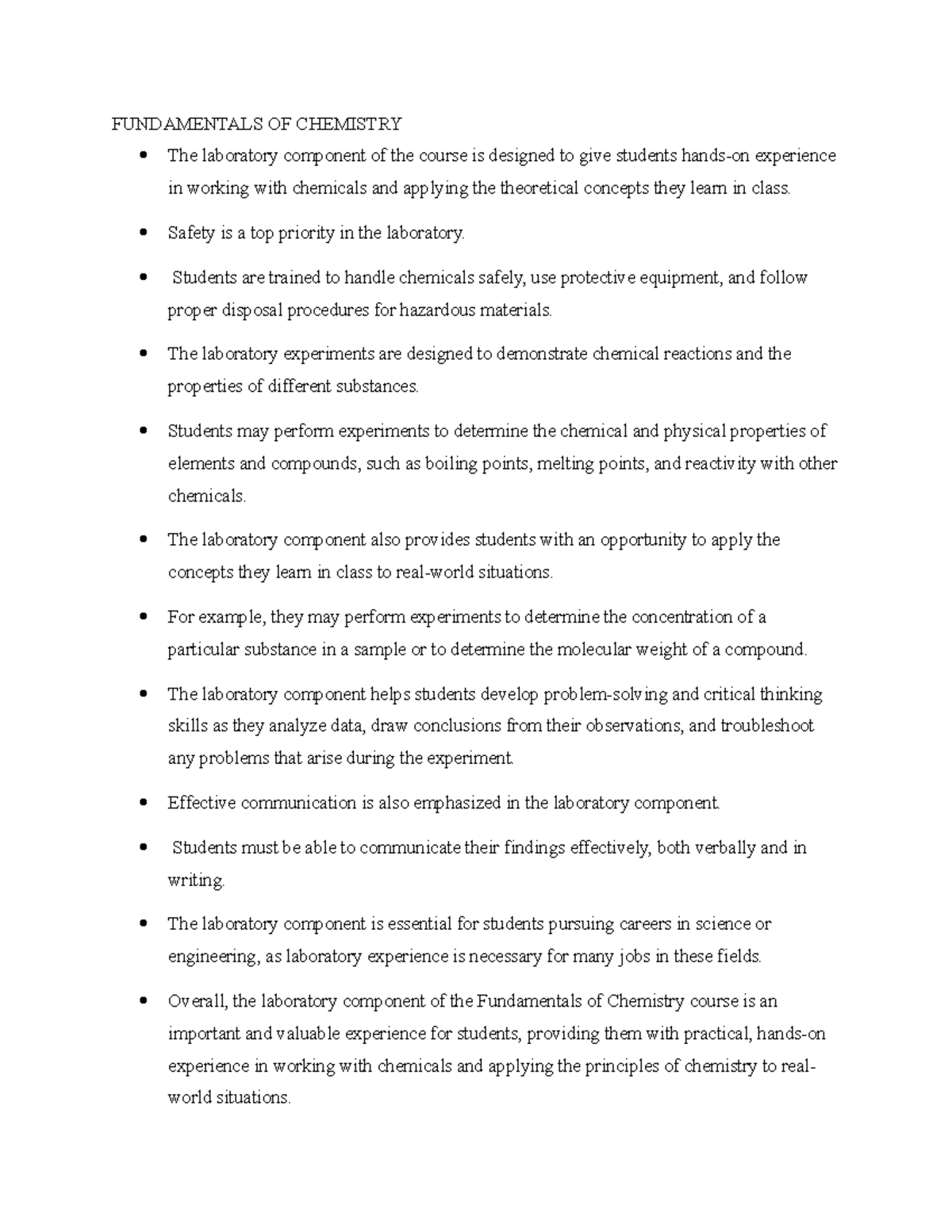 Fundamentals OF Chemistry Notes 3 - FUNDAMENTALS OF CHEMISTRY The ...
