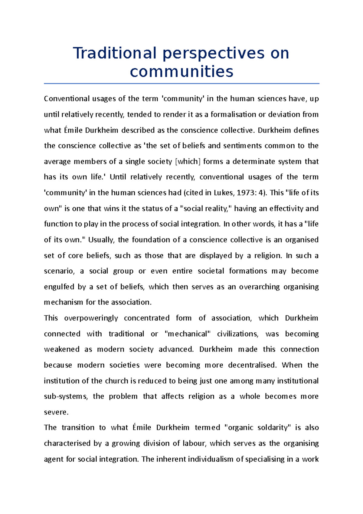 Traditional perspectives on communities - Traditional perspectives on ...